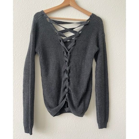 Haute Monde | Sweaters | Haute Monde Grey Ribbed Sweater With Ribbon ...
